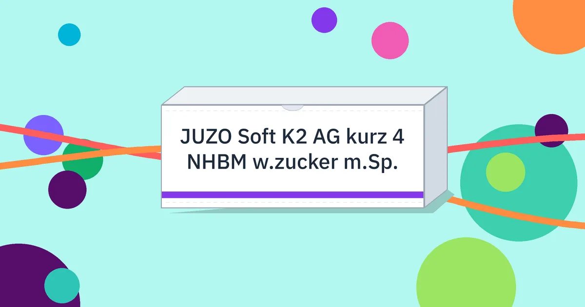 Symbolbild: Packung mit der Aufschrift JUZO Soft K2 AG kurz 4 NHBM w.zucker m.Sp. (PZN 15020623) – Verfügbarkeit und Bezug in Apotheken in Frankfurt am Main