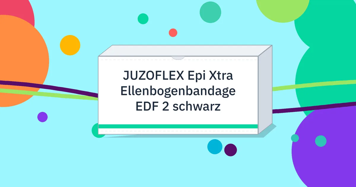 Symbolbild: Packung mit der Aufschrift JUZOFLEX Epi Xtra Ellenbogenbandage EDF 2 schwarz (PZN 16635597) – Verfügbarkeit und Bezug in Apotheken in Frankfurt am Main