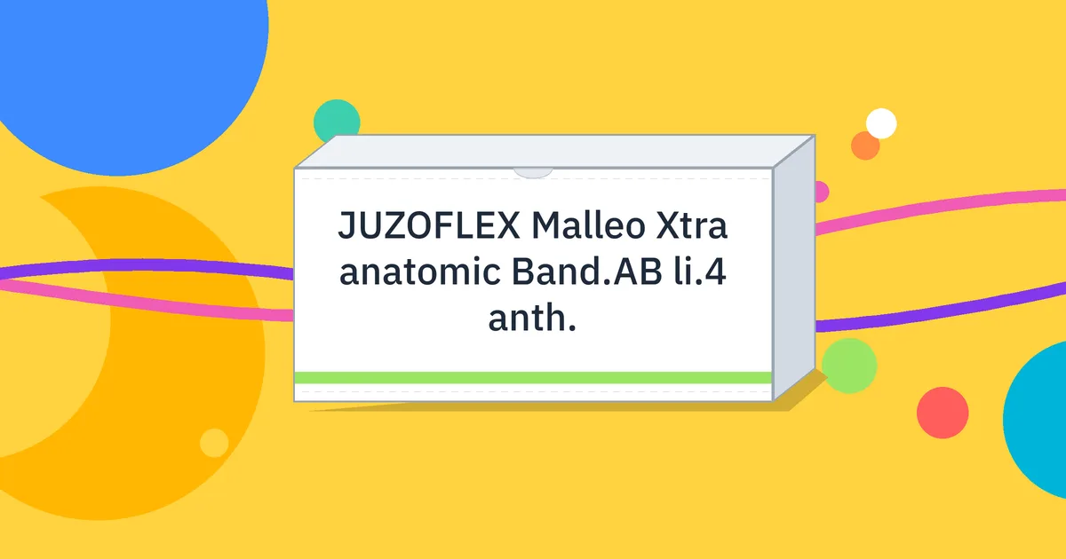 Symbolbild: Packung mit der Aufschrift JUZOFLEX Malleo Xtra anatomic Band.AB li.4 anth. (PZN 16635048) – Verfügbarkeit und Bezug in Apotheken in Frankfurt am Main