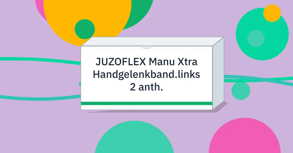 Symbolbild: Packung mit der Aufschrift JUZOFLEX Manu Xtra Handgelenkband.links 2 anth. (PZN 16635315) – Verfügbarkeit und Bezug in Apotheken in Frankfurt am Main