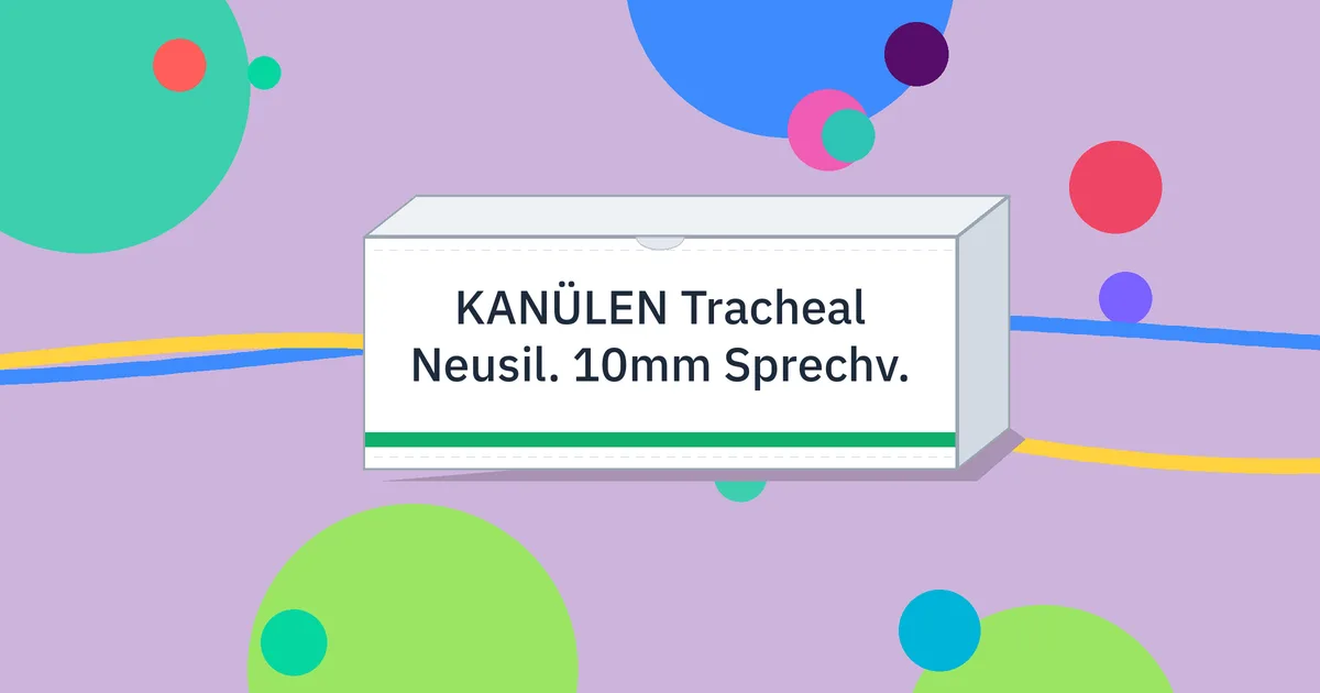 Symbolbild: Packung mit der Aufschrift KANÜLEN Tracheal Neusil. 10mm Sprechv. (PZN 01965780) – Verfügbarkeit und Bezug in Apotheken in Frankfurt am Main