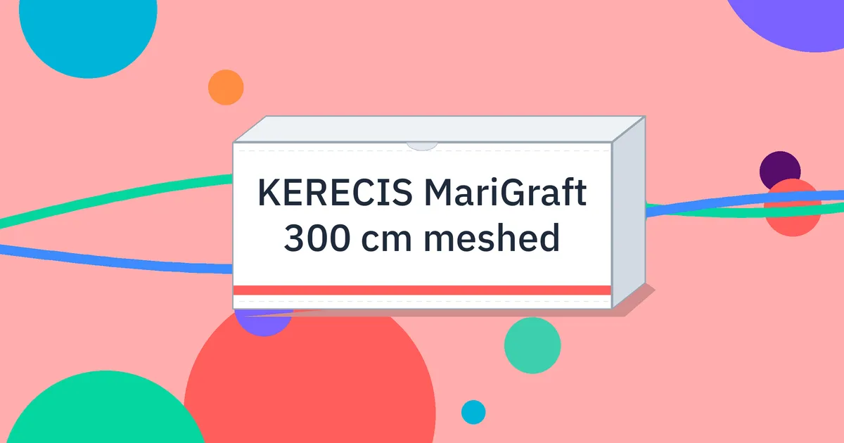 Symbolbild: Packung mit der Aufschrift KERECIS MariGraft 300 cm meshed (PZN 20521528) – Verfügbarkeit und Bezug in Apotheken in Frankfurt am Main