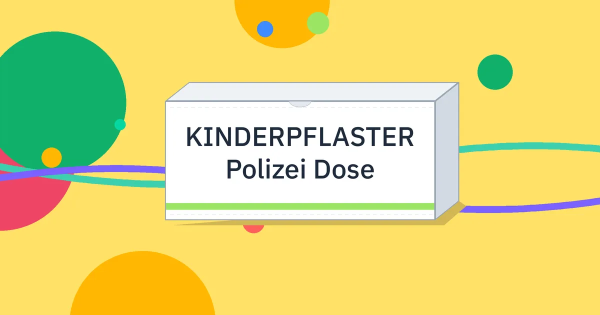 Symbolbild: Packung mit der Aufschrift KINDERPFLASTER Polizei Dose (PZN 13514309) – Verfügbarkeit und Bezug in Apotheken in Frankfurt am Main