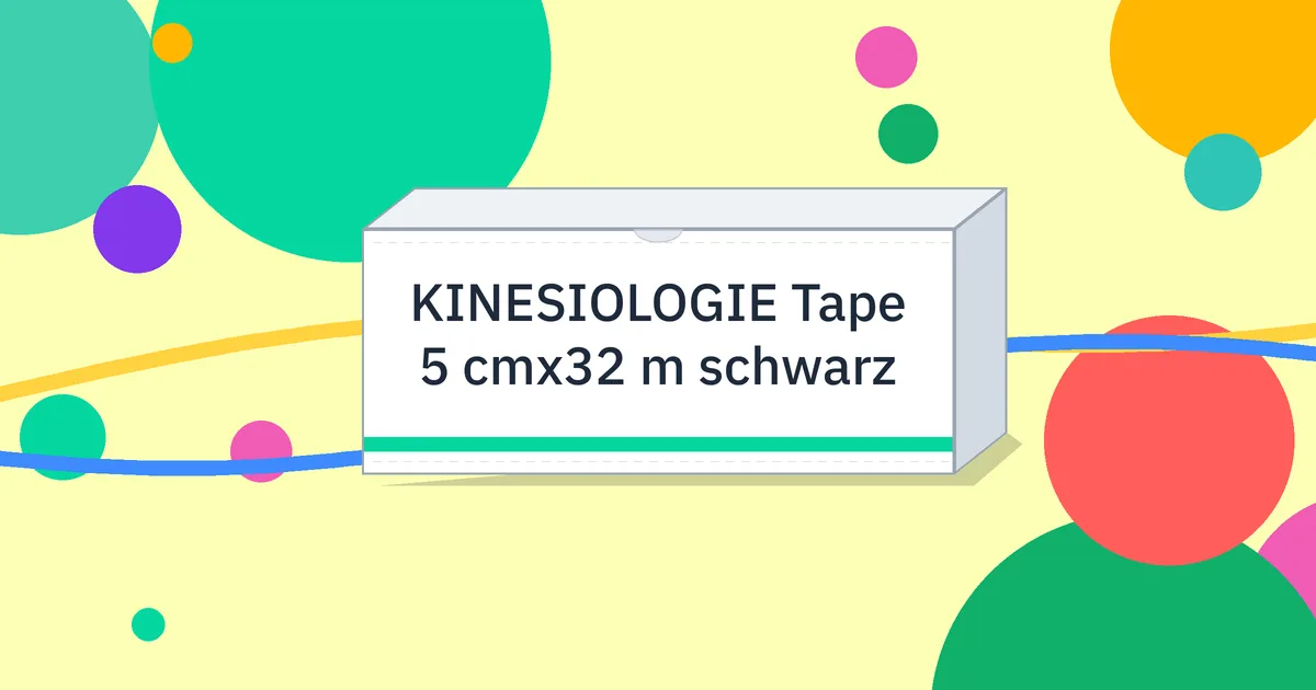 Symbolbild: Packung mit der Aufschrift KINESIOLOGIE Tape 5 cmx32 m schwarz (PZN 06870558) – Verfügbarkeit und Bezug in Apotheken in Frankfurt am Main
