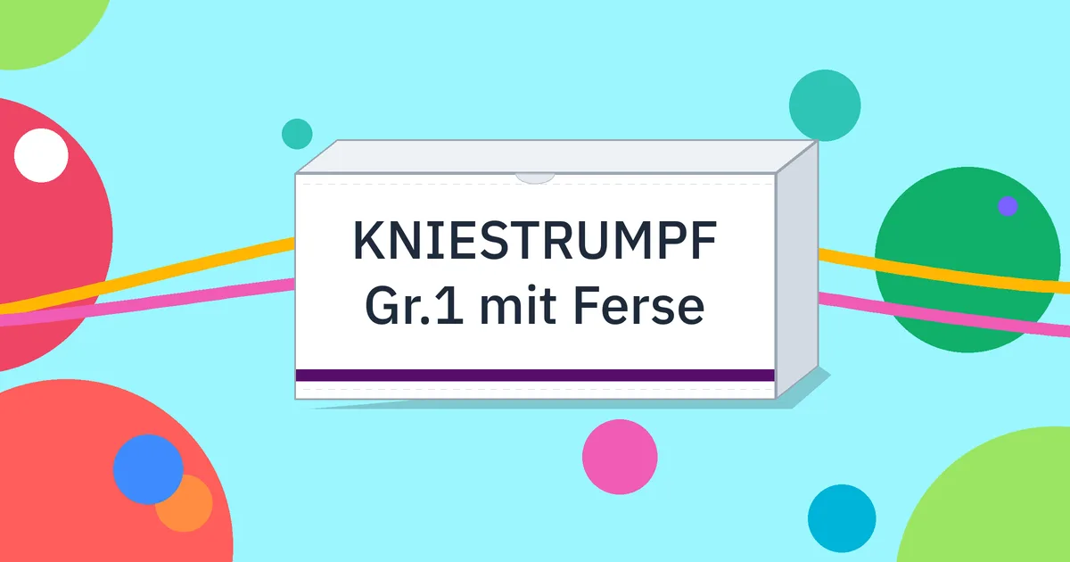 Symbolbild: Packung mit der Aufschrift KNIESTRUMPF Gr.1 mit Ferse (PZN 01969418) – Verfügbarkeit und Bezug in Apotheken in Frankfurt am Main