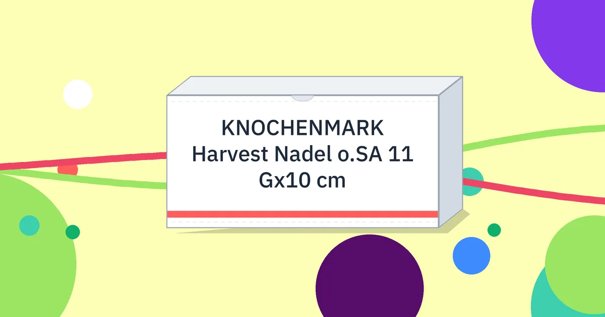 Symbolbild: Packung mit der Aufschrift KNOCHENMARK Harvest Nadel o.SA 11 Gx10 cm (PZN 06772614) – Verfügbarkeit und Bezug in Apotheken in Frankfurt am Main
