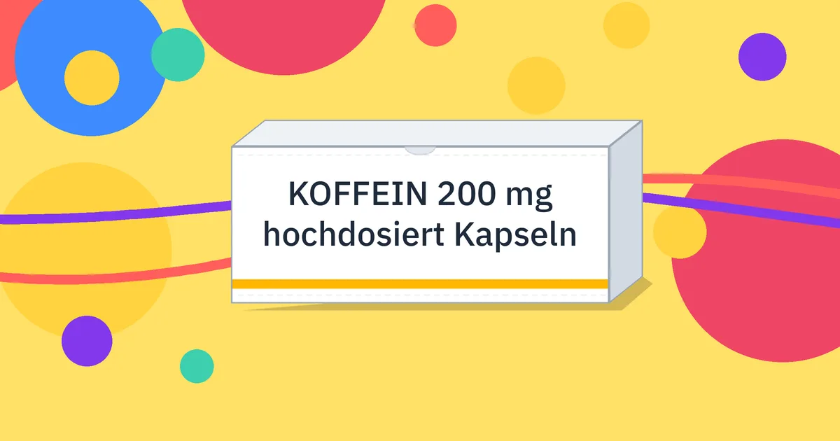 Symbolbild: Packung mit der Aufschrift KOFFEIN 200 mg hochdosiert Kapseln (PZN 19176434) – Verfügbarkeit und Bezug in Apotheken in Frankfurt am Main