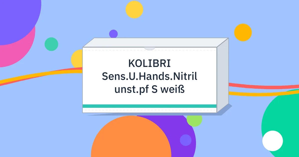 Symbolbild: Packung mit der Aufschrift KOLIBRI Sens.U.Hands.Nitril unst.pf S weiß (PZN 15199094) – Verfügbarkeit und Bezug in Apotheken in Frankfurt am Main