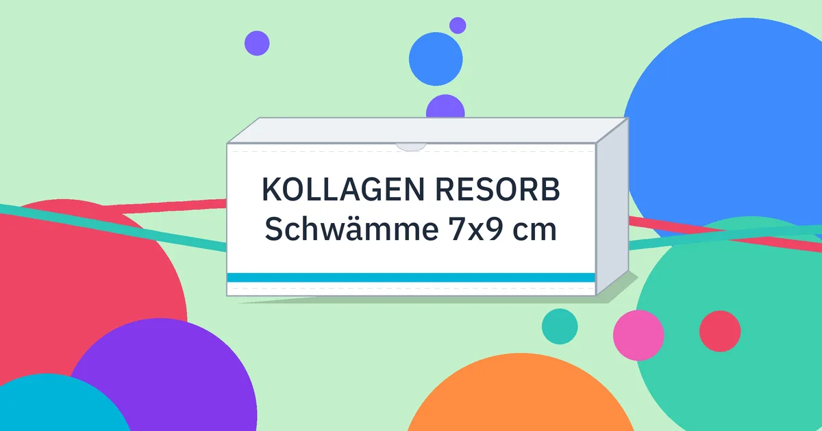 Symbolbild: Packung mit der Aufschrift KOLLAGEN RESORB Schwämme 7x9 cm (PZN 07626234) – Verfügbarkeit und Bezug in Apotheken in Frankfurt am Main