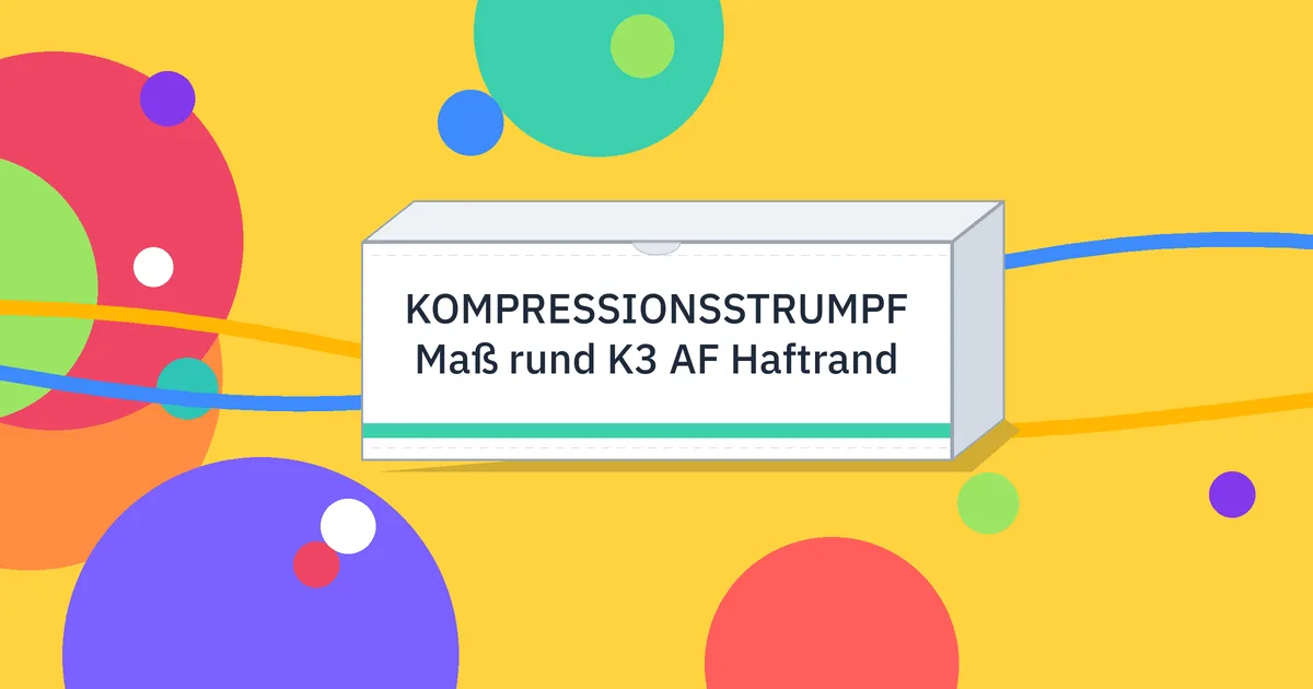 Symbolbild: Packung mit der Aufschrift KOMPRESSIONSSTRUMPF Maß rund K3 AF Haftrand (PZN 10011677) – Verfügbarkeit und Bezug in Apotheken in Frankfurt am Main