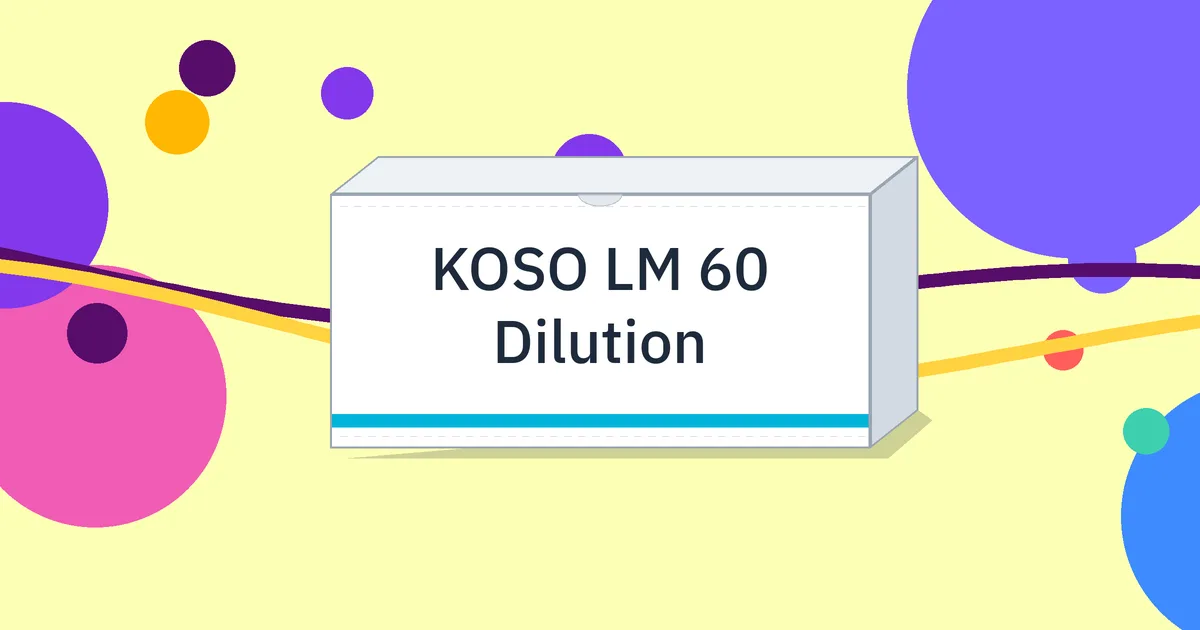 Symbolbild: Packung mit der Aufschrift KOSO LM 60 Dilution (PZN 13520149) – Verfügbarkeit und Bezug in Apotheken in Frankfurt am Main