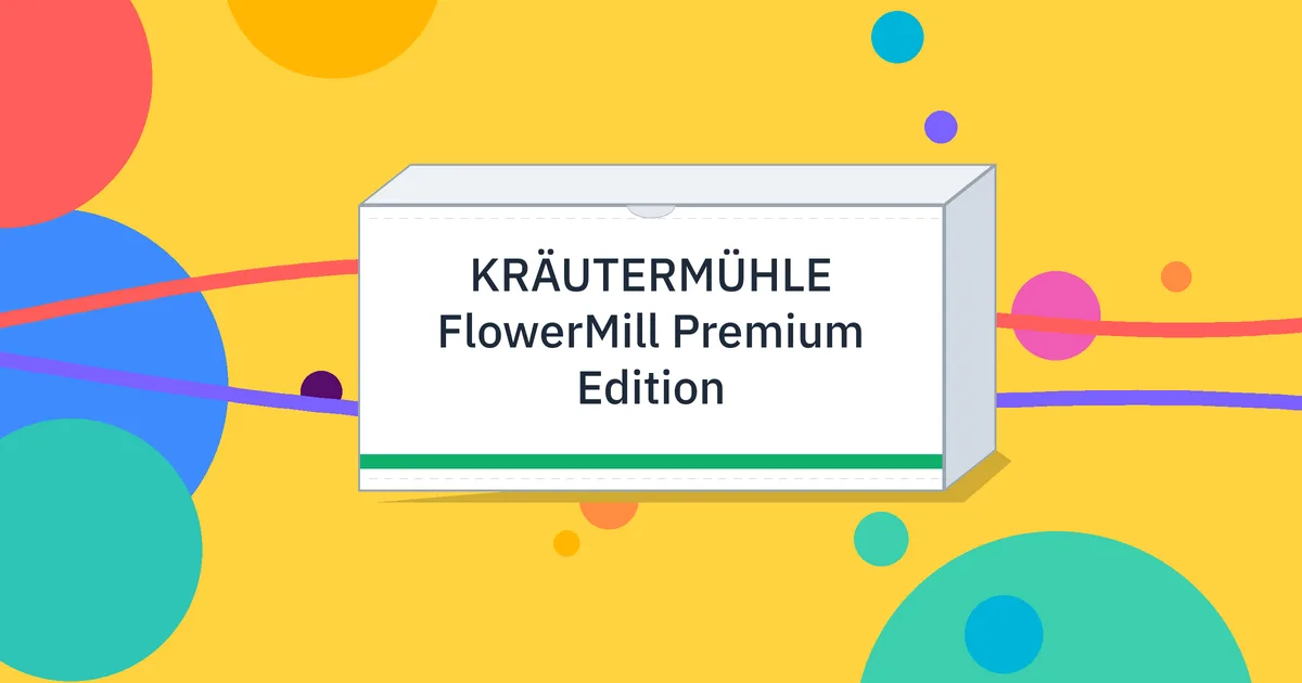 Symbolbild: Packung mit der Aufschrift KRÄUTERMÜHLE FlowerMill Premium Edition (PZN 18331683) – Verfügbarkeit und Bezug in Apotheken in Frankfurt am Main