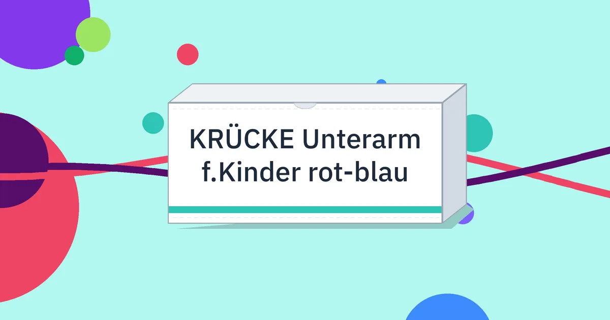 Symbolbild: Packung mit der Aufschrift KRÜCKE Unterarm f.Kinder rot-blau (PZN 08915414) – Verfügbarkeit und Bezug in Apotheken in Frankfurt am Main