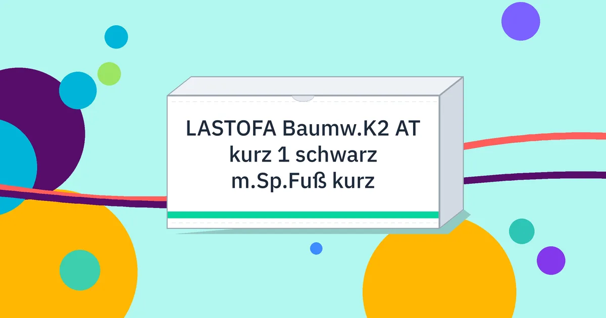 Symbolbild: Packung mit der Aufschrift LASTOFA Baumw.K2 AT kurz 1 schwarz m.Sp.Fuß kurz (PZN 01951789) – Verfügbarkeit und Bezug in Apotheken in Frankfurt am Main
