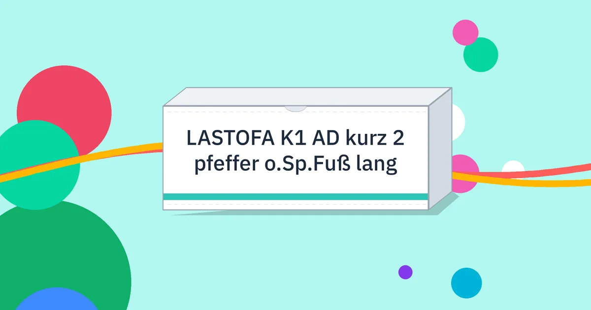 Symbolbild: Packung mit der Aufschrift LASTOFA K1 AD kurz 2 pfeffer o.Sp.Fuß lang (PZN 14146463) – Verfügbarkeit und Bezug in Apotheken in Frankfurt am Main