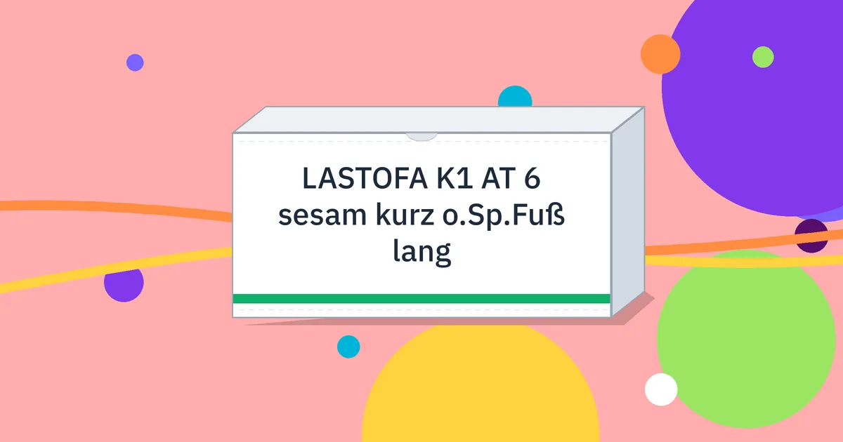 Symbolbild: Packung mit der Aufschrift LASTOFA K1 AT 6 sesam kurz o.Sp.Fuß lang (PZN 14151292) – Verfügbarkeit und Bezug in Apotheken in Frankfurt am Main