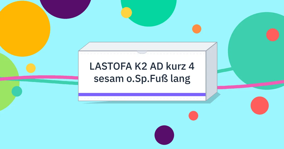 Symbolbild: Packung mit der Aufschrift LASTOFA K2 AD kurz 4 sesam o.Sp.Fuß lang (PZN 14147416) – Verfügbarkeit und Bezug in Apotheken in Frankfurt am Main