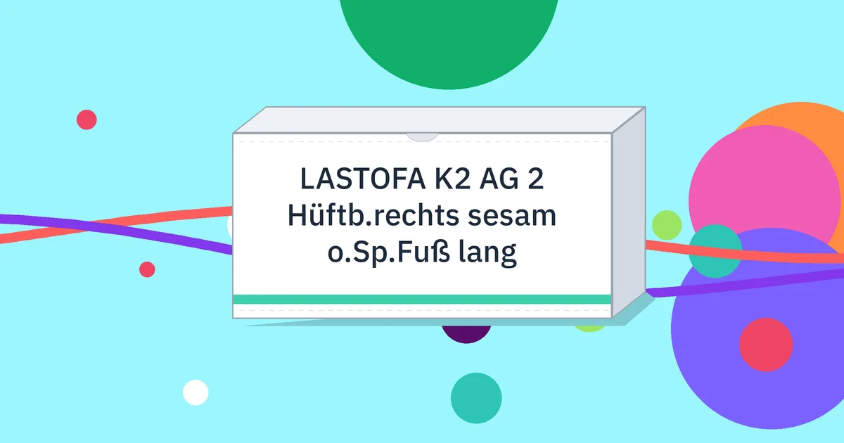 Symbolbild: Packung mit der Aufschrift LASTOFA K2 AG 2 Hüftb.rechts sesam o.Sp.Fuß lang (PZN 14152251) – Verfügbarkeit und Bezug in Apotheken in Frankfurt am Main