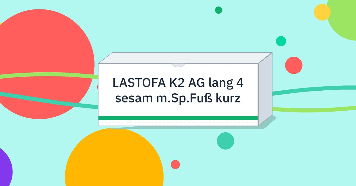 Symbolbild: Packung mit der Aufschrift LASTOFA K2 AG lang 4 sesam m.Sp.Fuß kurz (PZN 13805521) – Verfügbarkeit und Bezug in Apotheken in Frankfurt am Main