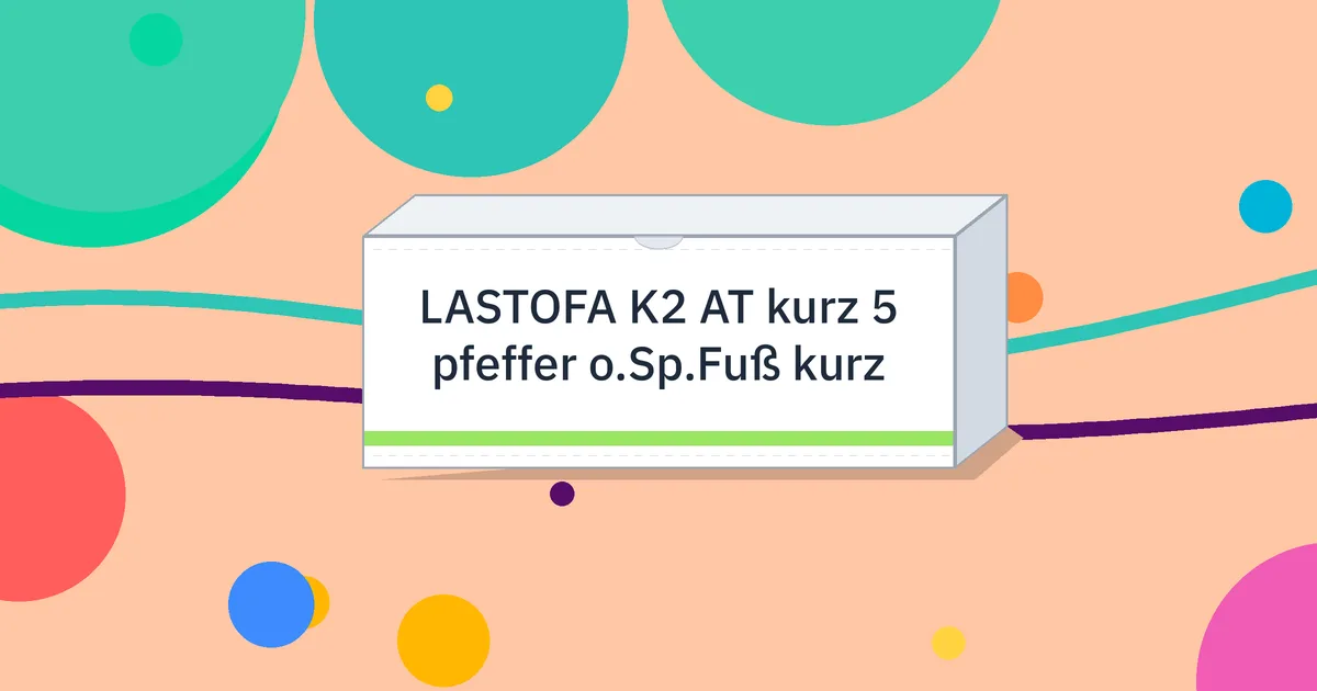 Symbolbild: Packung mit der Aufschrift LASTOFA K2 AT kurz 5 pfeffer o.Sp.Fuß kurz (PZN 13809944) – Verfügbarkeit und Bezug in Apotheken in Frankfurt am Main