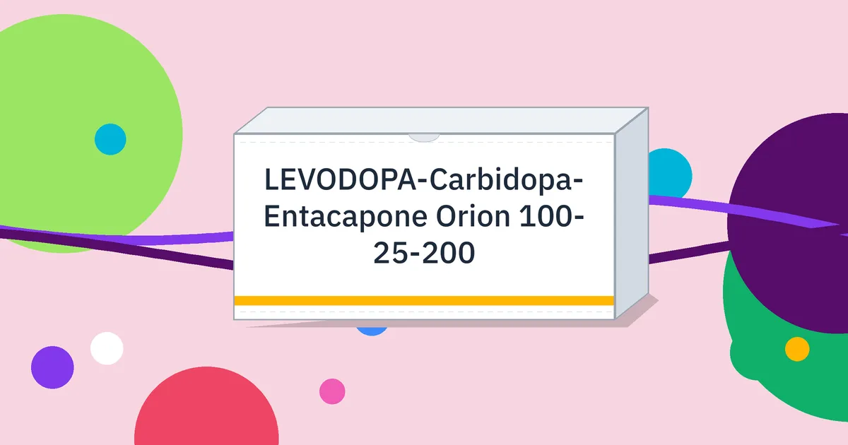 Symbolbild: Packung mit der Aufschrift LEVODOPA-Carbidopa-Entacapone Orion 100-25-200 (PZN 10018283) – Verfügbarkeit und Bezug in Apotheken in Frankfurt am Main