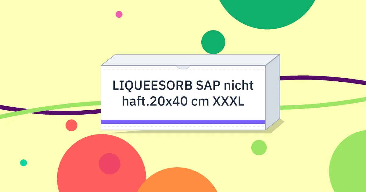 Symbolbild: Packung mit der Aufschrift LIQUEESORB SAP nicht haft.20x40 cm XXXL (PZN 19868876) – Verfügbarkeit und Bezug in Apotheken in Frankfurt am Main