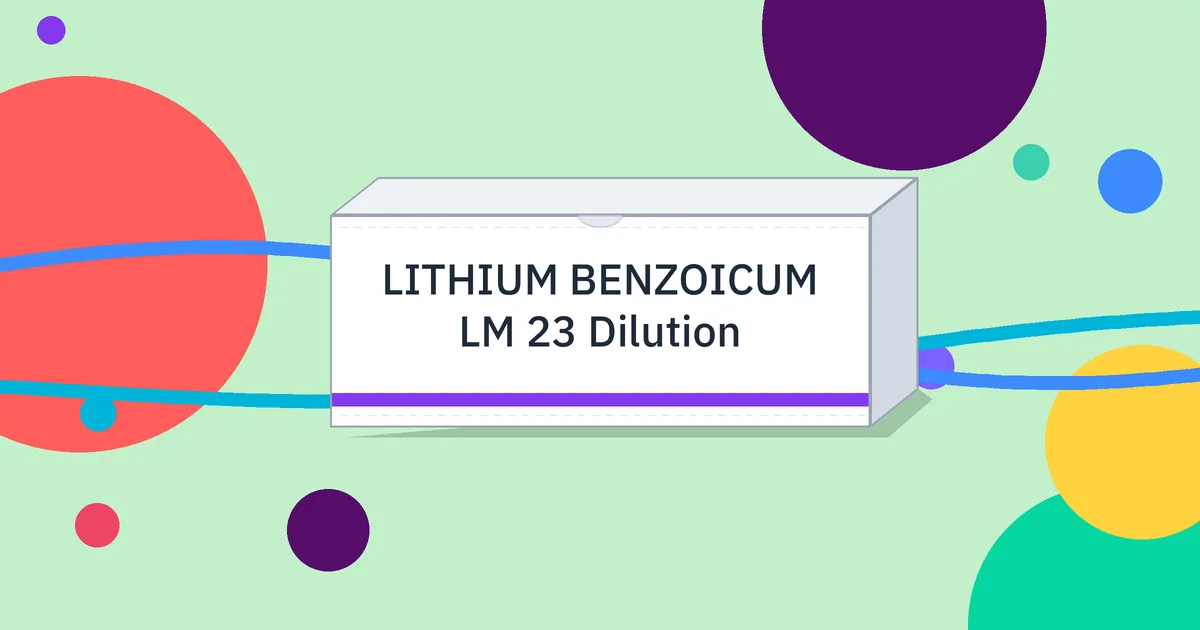 Symbolbild: Packung mit der Aufschrift LITHIUM BENZOICUM LM 23 Dilution (PZN 13531667) – Verfügbarkeit und Bezug in Apotheken in Frankfurt am Main
