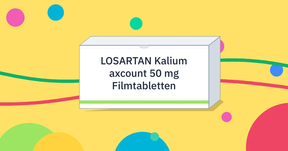 Symbolbild: Packung mit der Aufschrift LOSARTAN Kalium axcount 50 mg Filmtabletten (PZN 05458436) – Verfügbarkeit und Bezug in Apotheken in Frankfurt am Main