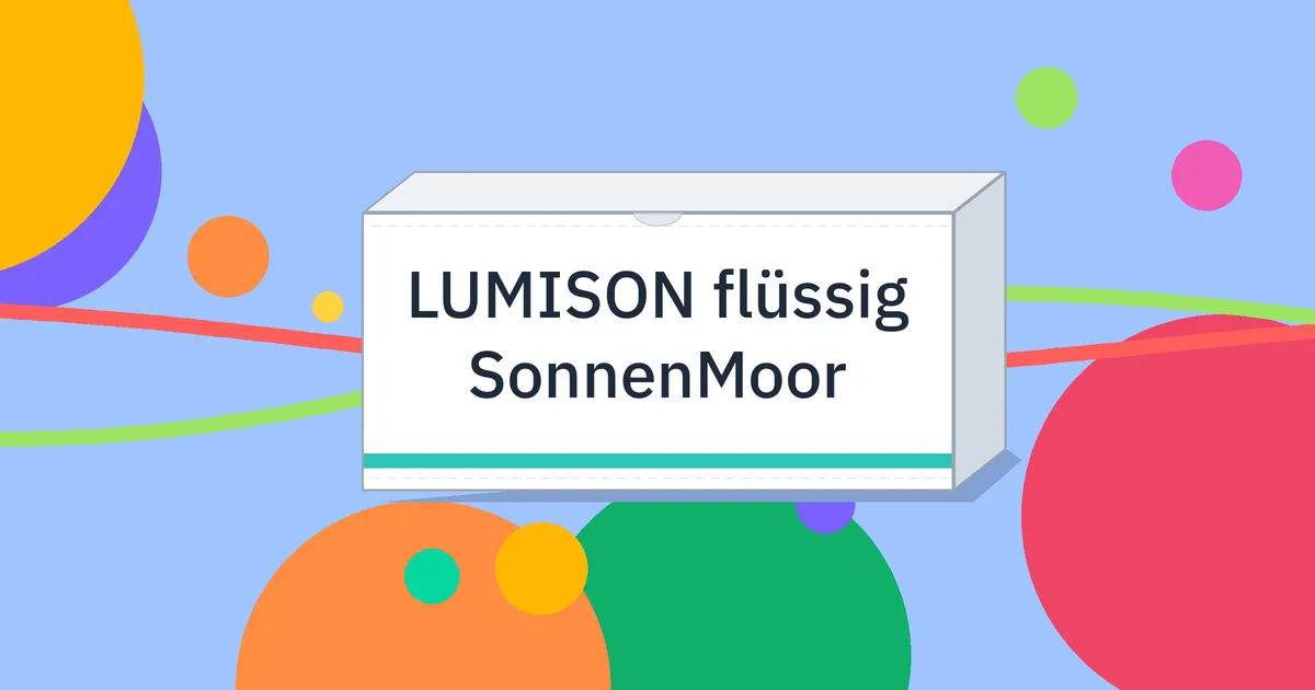 Symbolbild: Packung mit der Aufschrift LUMISON flüssig SonnenMoor (PZN 03683873) – Verfügbarkeit und Bezug in Apotheken in Frankfurt am Main