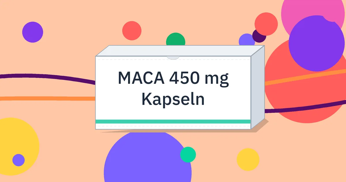 Symbolbild: Packung mit der Aufschrift MACA 450 mg Kapseln (PZN 16195649) – Verfügbarkeit und Bezug in Apotheken in Frankfurt am Main