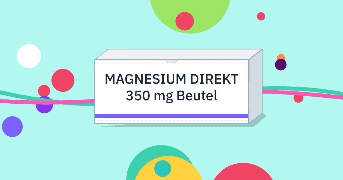 Symbolbild: Packung mit der Aufschrift MAGNESIUM DIREKT 350 mg Beutel (PZN 06794225) – Verfügbarkeit und Bezug in Apotheken in Frankfurt am Main