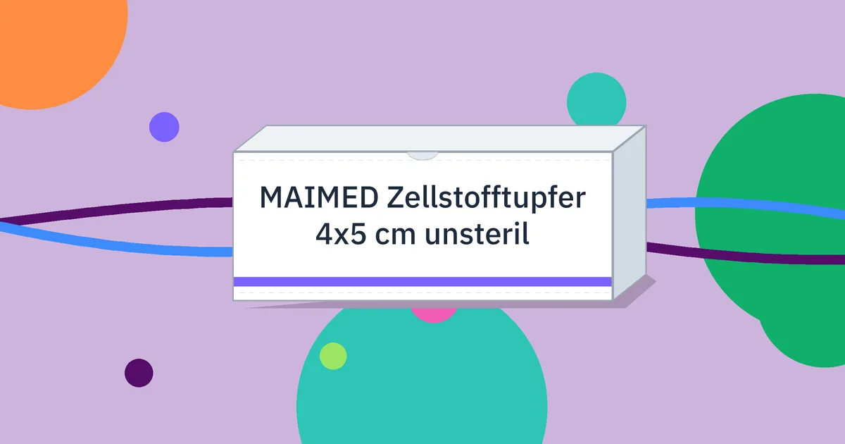 Symbolbild: Packung mit der Aufschrift MAIMED Zellstofftupfer 4x5 cm unsteril (PZN 00119557) – Verfügbarkeit und Bezug in Apotheken in Frankfurt am Main