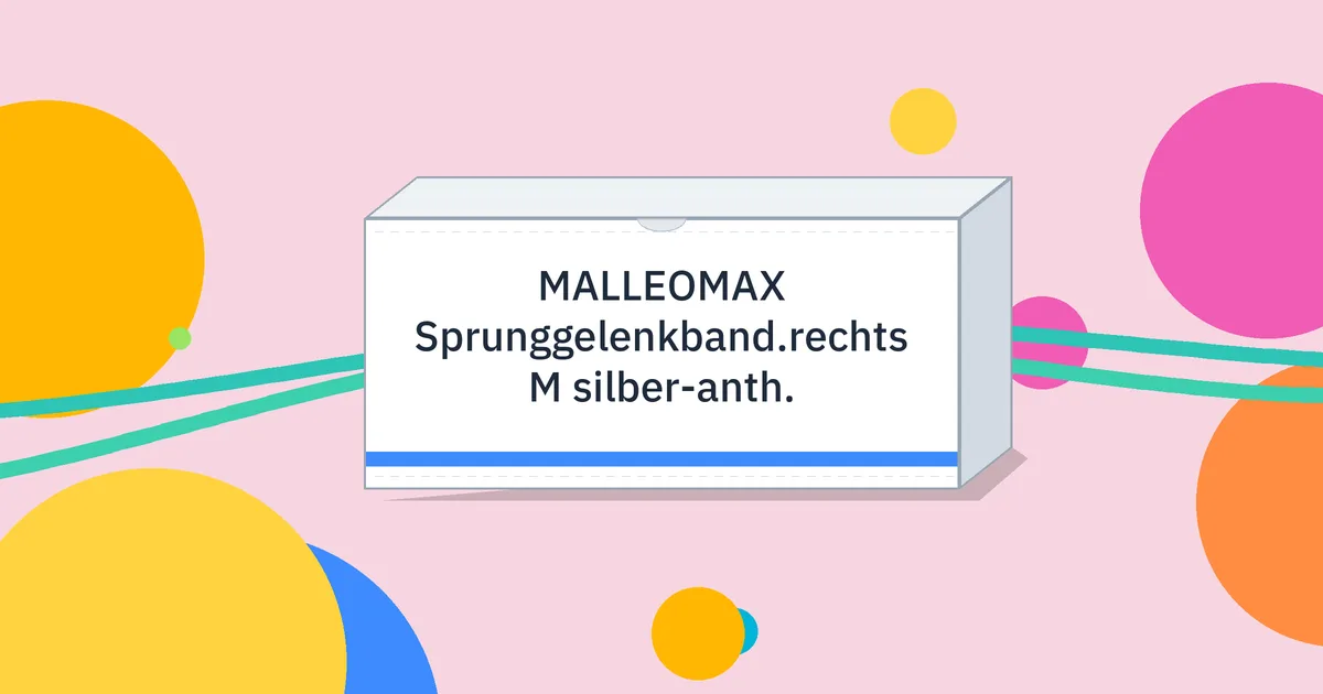 Symbolbild: Packung mit der Aufschrift MALLEOMAX Sprunggelenkband.rechts M silber-anth. (PZN 11097824) – Verfügbarkeit und Bezug in Apotheken in Frankfurt am Main