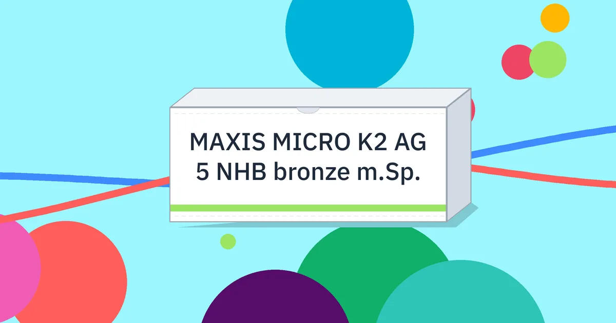 Symbolbild: Packung mit der Aufschrift MAXIS MICRO K2 AG 5 NHB bronze m.Sp. (PZN 17674240) – Verfügbarkeit und Bezug in Apotheken in Frankfurt am Main
