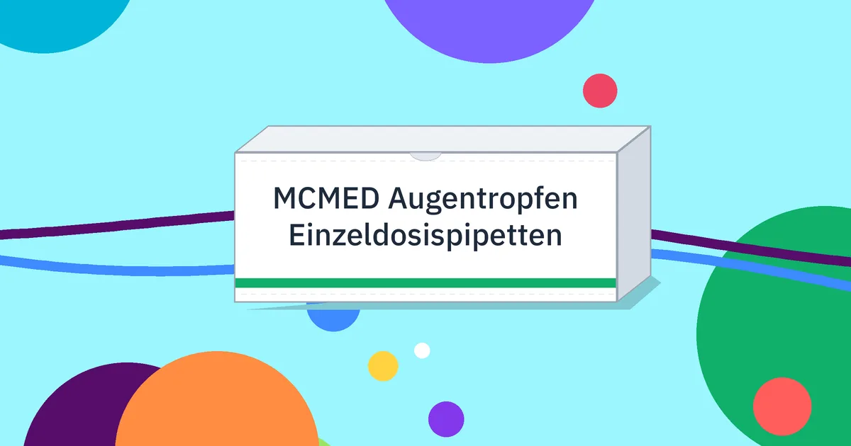 Symbolbild: Packung mit der Aufschrift MCMED Augentropfen Einzeldosispipetten (PZN 06564732) – Verfügbarkeit und Bezug in Apotheken in Frankfurt am Main
