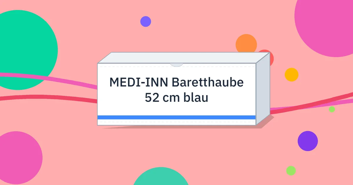 Symbolbild: Packung mit der Aufschrift MEDI-INN Baretthaube 52 cm blau (PZN 10333116) – Verfügbarkeit und Bezug in Apotheken in Frankfurt am Main