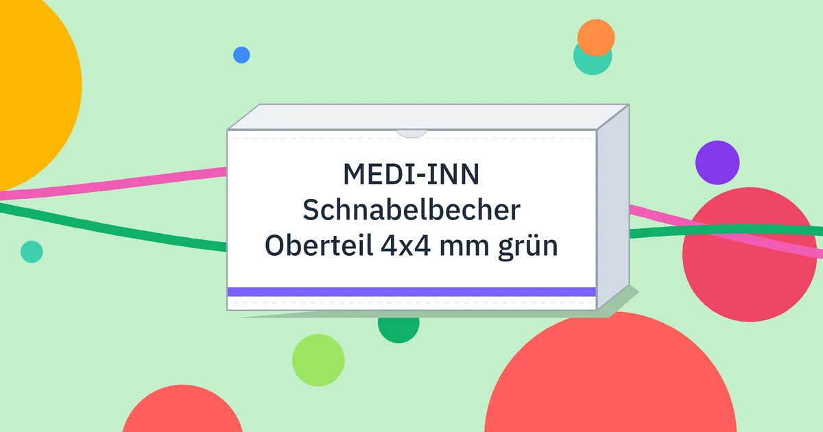 Symbolbild: Packung mit der Aufschrift MEDI-INN Schnabelbecher Oberteil 4x4 mm grün (PZN 08815285) – Verfügbarkeit und Bezug in Apotheken in Frankfurt am Main