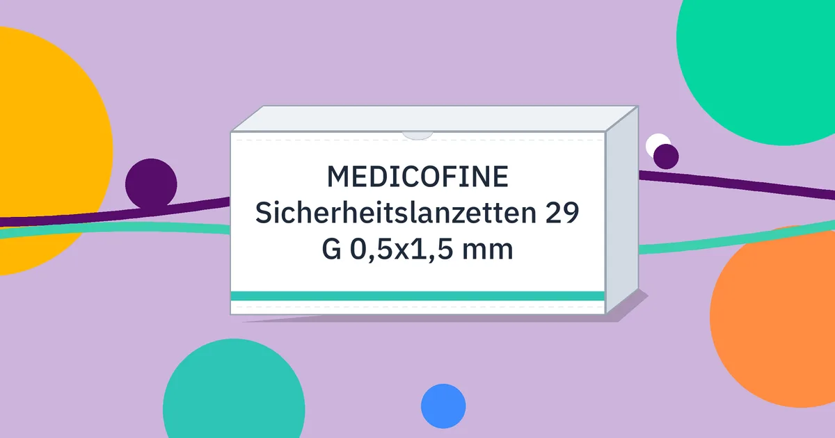 Symbolbild: Packung mit der Aufschrift MEDICOFINE Sicherheitslanzetten 29 G 0,5x1,5 mm (PZN 12481134) – Verfügbarkeit und Bezug in Apotheken in Frankfurt am Main