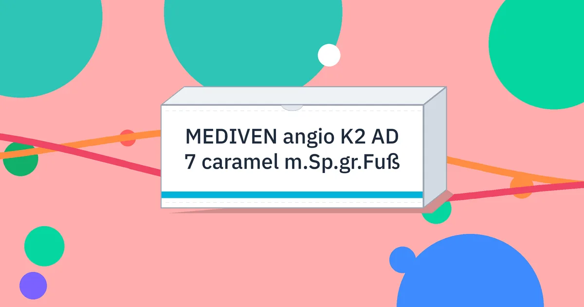 Symbolbild: Packung mit der Aufschrift MEDIVEN angio K2 AD 7 caramel m.Sp.gr.Fuß (PZN 17210724) – Verfügbarkeit und Bezug in Apotheken in Frankfurt am Main