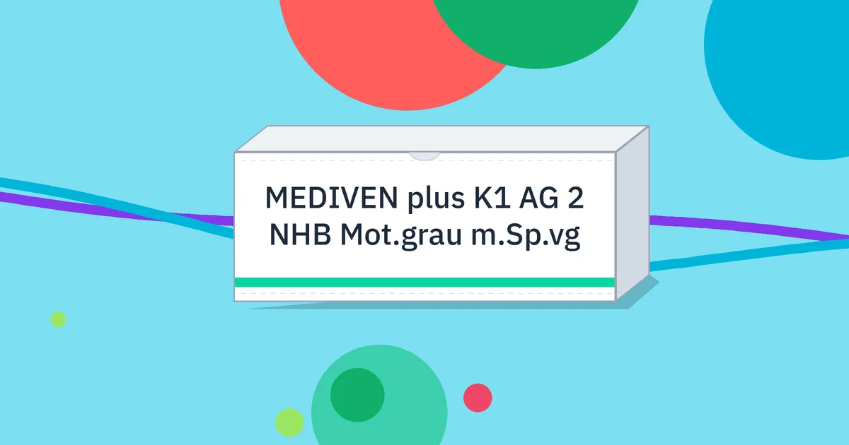Symbolbild: Packung mit der Aufschrift MEDIVEN plus K1 AG 2 NHB Mot.grau m.Sp.vg (PZN 18940465) – Verfügbarkeit und Bezug in Apotheken in Frankfurt am Main