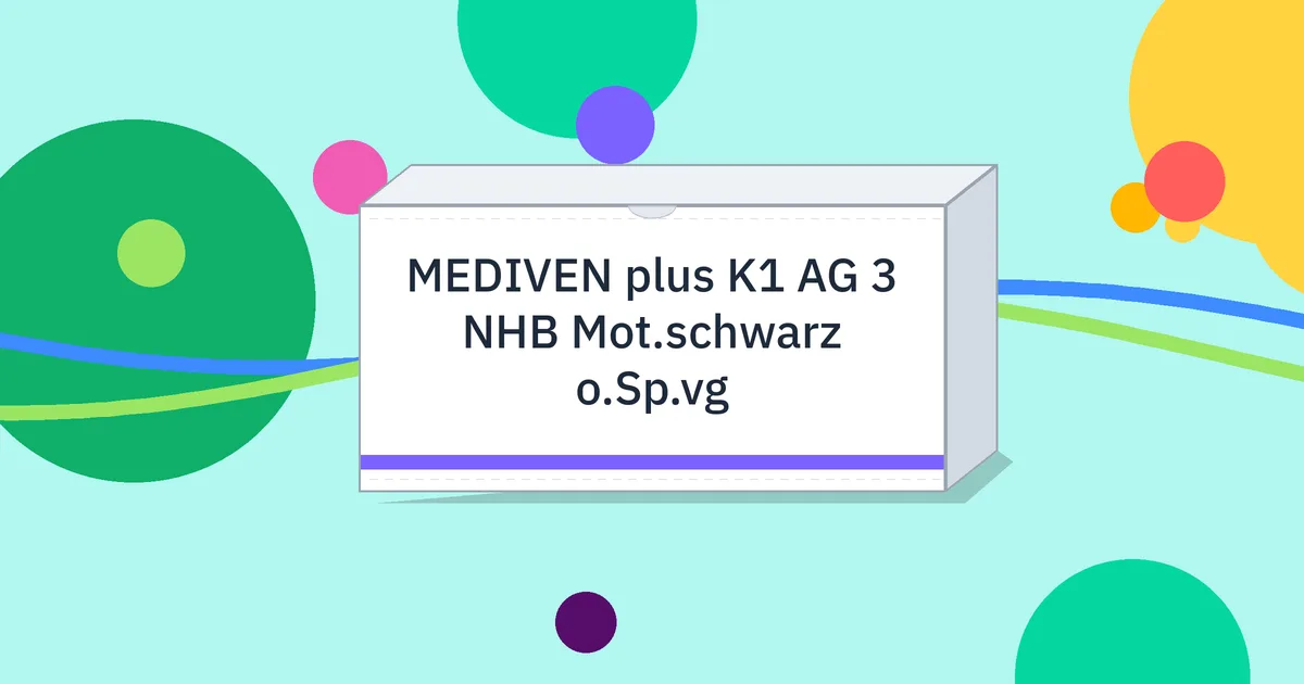 Symbolbild: Packung mit der Aufschrift MEDIVEN plus K1 AG 3 NHB Mot.schwarz o.Sp.vg (PZN 15916621) – Verfügbarkeit und Bezug in Apotheken in Frankfurt am Main