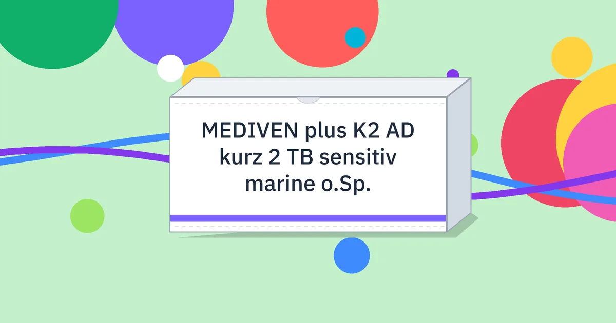 Symbolbild: Packung mit der Aufschrift MEDIVEN plus K2 AD kurz 2 TB sensitiv marine o.Sp. (PZN 15105590) – Verfügbarkeit und Bezug in Apotheken in Frankfurt am Main