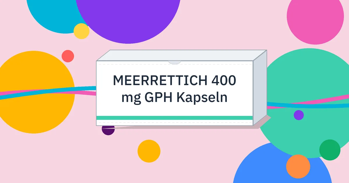 Symbolbild: Packung mit der Aufschrift MEERRETTICH 400 mg GPH Kapseln (PZN 00129550) – Verfügbarkeit und Bezug in Apotheken in Frankfurt am Main