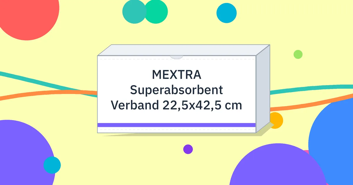 Symbolbild: Packung mit der Aufschrift MEXTRA Superabsorbent Verband 22,5x42,5 cm (PZN 19975715) – Verfügbarkeit und Bezug in Apotheken in Frankfurt am Main