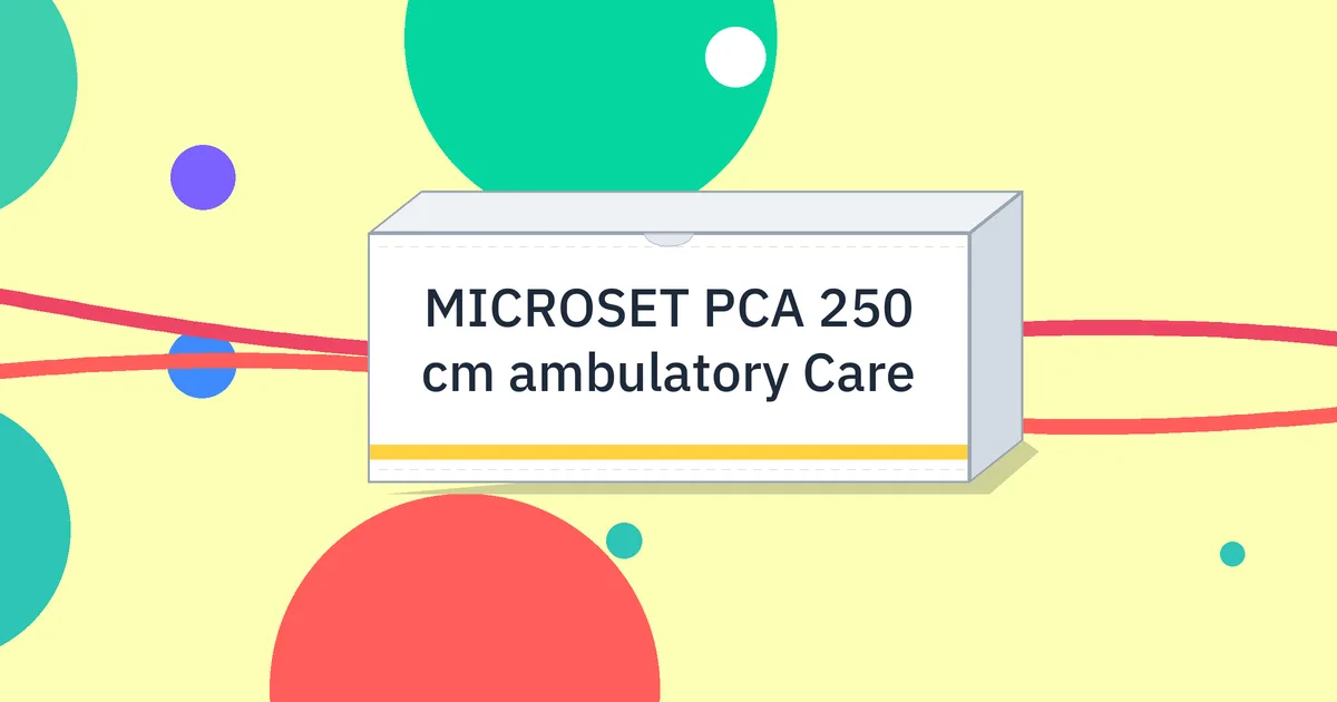 Symbolbild: Packung mit der Aufschrift MICROSET PCA 250 cm ambulatory Care (PZN 16584279) – Verfügbarkeit und Bezug in Apotheken in Frankfurt am Main