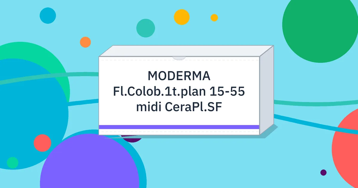Symbolbild: Packung mit der Aufschrift MODERMA Fl.Colob.1t.plan 15-55 midi CeraPl.SF (PZN 12416935) – Verfügbarkeit und Bezug in Apotheken in Frankfurt am Main