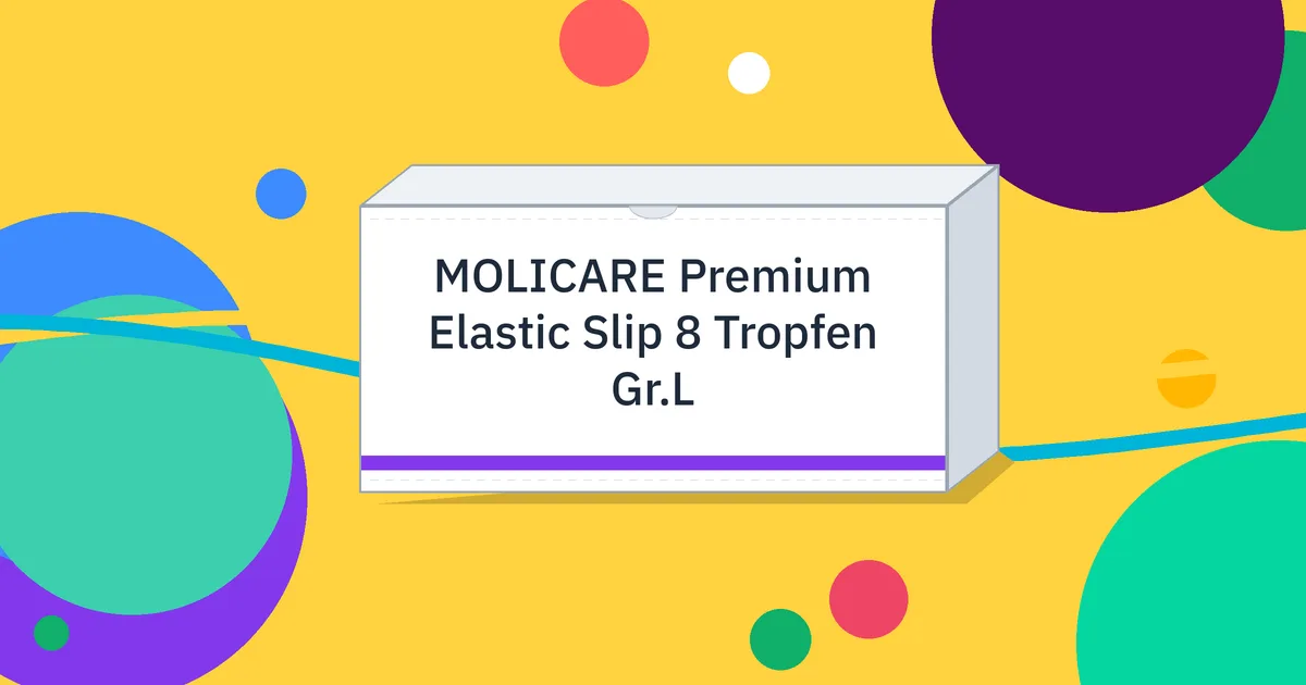 Symbolbild: Packung mit der Aufschrift MOLICARE Premium Elastic Slip 8 Tropfen Gr.L (PZN 14215282) – Verfügbarkeit und Bezug in Apotheken in Frankfurt am Main