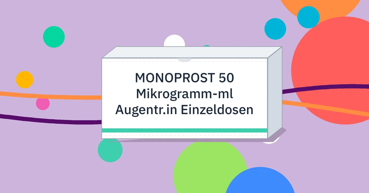 Symbolbild: Packung mit der Aufschrift MONOPROST 50 Mikrogramm-ml Augentr.in Einzeldosen (PZN 14318651) – Verfügbarkeit und Bezug in Apotheken in Frankfurt am Main