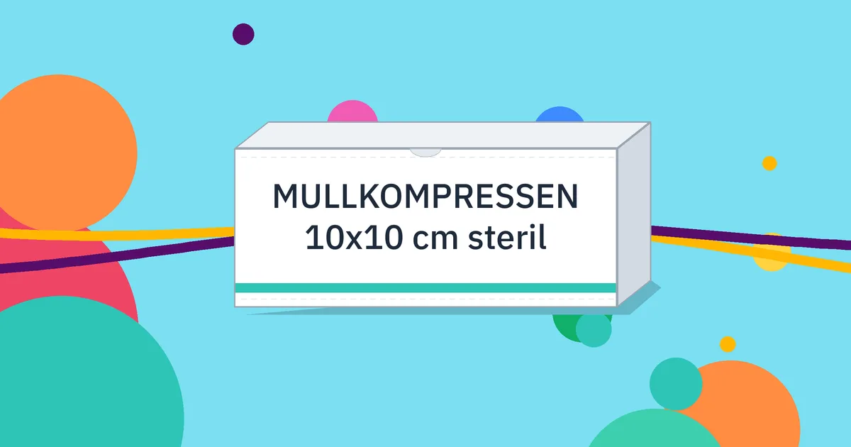 Symbolbild: Packung mit der Aufschrift MULLKOMPRESSEN 10x10 cm steril (PZN 20126536) – Verfügbarkeit und Bezug in Apotheken in Frankfurt am Main
