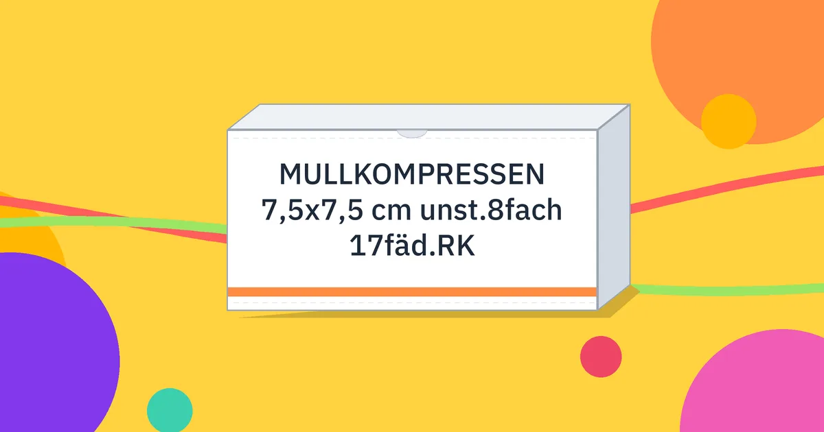 Symbolbild: Packung mit der Aufschrift MULLKOMPRESSEN 7,5x7,5 cm unst.8fach 17fäd.RK (PZN 06928619) – Verfügbarkeit und Bezug in Apotheken in Frankfurt am Main